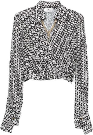 Elisabetta Franchi Femme, Blouses et Chemises, Multicolore, Taille: 42 FR Haut Cache-Coeur en Georgette Imprim&eacute; Cha&icirc;nes