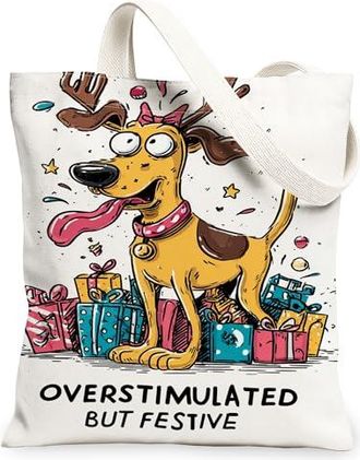 Generic Sacs fourre-tout en toile pour chien de vacances, sacs d&eacute;picerie r&eacute;utilisables, sacs d&eacute;picerie r&eacute;utilisables, l&eacute;gers et lavables avec bandouli&egrave;re Ca, 