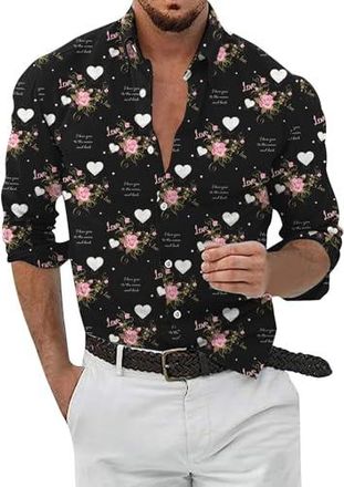 Generic Chemise &agrave; manches longues en forme de coeur avec impression num&eacute;rique 3D pour homme, Noir, 3XL