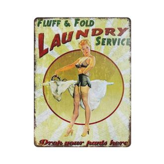 Hdadwy Metall-Blechschild, Motiv: Fluff Fold Laundry Service, Vintage-Blechschild, Wanddekoration, Landhaus, Küche, Zuhause, Garage, Dekoration, 40,6 x 30,5 