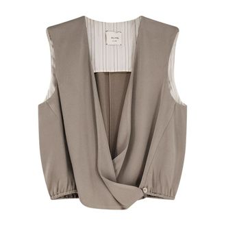 Alysi Femme, Blouses et Chemises, Beige, Taille: 34 FR Haut Crois&eacute; &agrave; Col en V