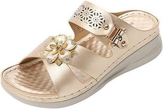 Generic Sandales en cuir pour femme - Sandales compens&eacute;es d&eacute;contract&eacute;es &agrave; lani&egrave;res crois&eacute;es de couleur unie - Sandales de marche confortables - Soutien de la 