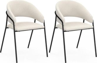IDMarket Lot de 2 chaises de salle &agrave; manger VINI en velours c&ocirc;tel&eacute; beige et pieds m&eacute;tal noir