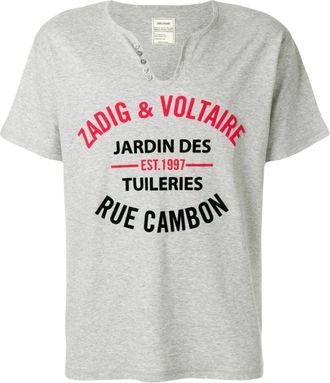 Zadig&Voltaire T-shirt &agrave; col en V avec logo - Homme - Tops - Gris - Taille: XL