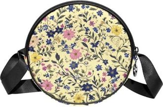 Generic Sac &agrave; bandouli&egrave;re rond pour femme, motif floral artistique, petit sac &agrave; dos &agrave; bandouli&egrave;re avec fermeture &eacute;clair, bretelles r&eacute;glables, sac &agrave; main rond 