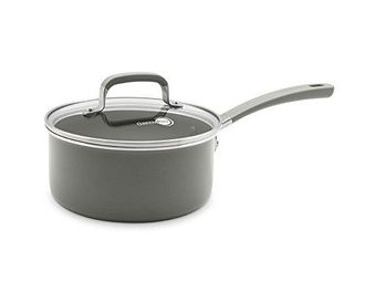 GreenPan Melbourne Stielkasserolle mit Keramik Beschichtung inklusiv Deckel, Induktion, 18 cm, 2 L, Aluminium, Quartz Grau, 37.2 x 19.8 x 11.7 cm