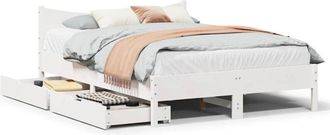 vidaXL Cadre de lit avec tiroirs blanc 140x190 cm bois de pin massif Vidaxl