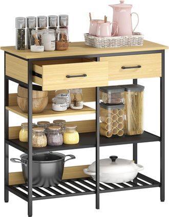 HOMCOM Sideboard, Kommode mit 2 Schubladen, 3 offenen Regalen, Küchenschrank Buffetschrank Aufbewahrungsschrank für Küche, Wohnzimmer, Esszimmer, 90x40x91 cm