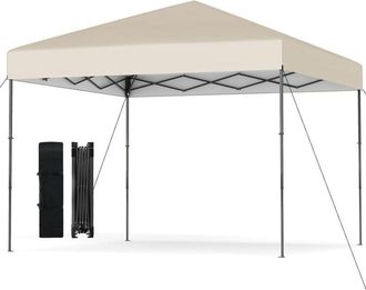 Costway Tonnelle de Jardin Pliable 295x295CM Hauteur R&eacute;glable, Tente de Jardin Escamotable avec Sac de Transport Portable, pour March&eacute; Patio, Beige