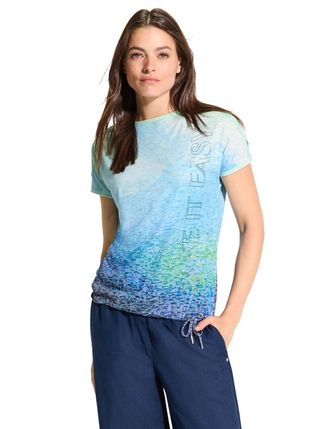Cecil Damen B321643 Burn-Out Batik T-Shirt, Dark Petrol Blue, XS