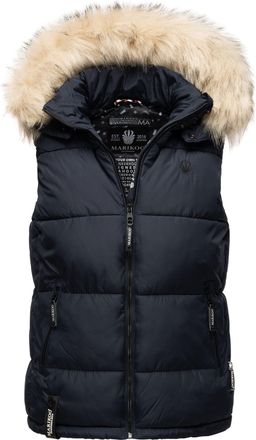 Marikoo Damen Winter Weste Steppweste mit Kapuze und Fellkragen B896 [B896-Eisflöckchen-Navy-Gr.S]