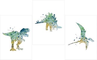 UPKOCH 3 St&uuml;ck Dinosaurier Leinwandbild 20X25cm Kinderzimmer Wandbild Wasserfarben Wohnzimmer Wanddeko ohne Rahmen