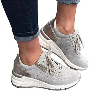 ORANDESIGNE Chaussures de Marche pour Femmes Talon compensé à Semelles épaisses Maille Respirante Tennis Baskets décontractées Mousse à mémoire Baskets de Course 
