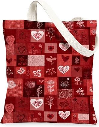 Generic Sacs fourre-tout r&eacute;utilisables en toile motif coeur avec bandouli&egrave;re lavable et l&eacute;g&egrave;re pour la Saint Valentin, Rouge, 13x15 Inch
