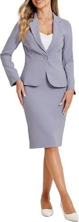 Allegra K Ensemble 2 pi&egrave;ces pour Femme, Jupe Crayon et Blazer &agrave; Manches &agrave; Manches Longues, pour Les Affaires et Les Loisirs, Violet Clair, Taille S