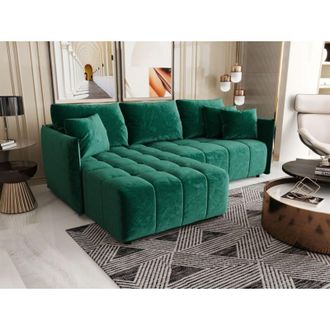 Fun M&ouml;bel Fun Moebel - Ecksofa Schlafsofa treviso Stoff Monolith Gr&uuml;n Ottomane Links