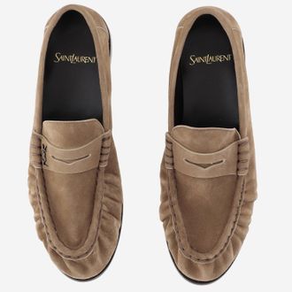 Saint Laurent Womens Loafers Suede Beige