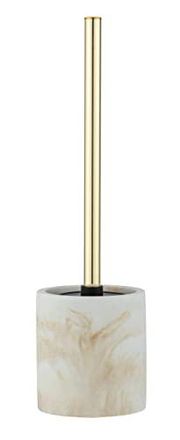 WENKO WC-Garnitur Mod. Odos, hochwertiger Bürstenhalter aus stabilem Polyresin in Marmor Optik, inklusive Toilettenbürste, Ø 7,5 x 37 cm, Weiß/Gold
