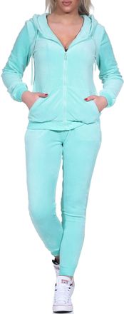 Jela London Damen Nicki Hausanzug Jogginganzug Velour Samt Jogging Freizeit Hose Kapuzen Jacke, Wassermelone Hell Gr&uuml;n, 38-40 (L)