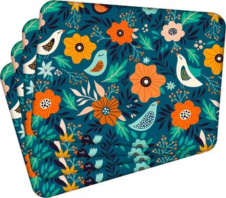 MG Design Set aus 4 Kork-Platzsets - Flowers 2 - 30 x 40 cm - hitzebeständig & abwischbar, mit Korkrückseite