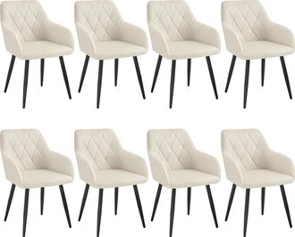 Woltu 8er Set Esszimmerst&uuml;hle mit Armlehne R&uuml;ckenlehne, f&uuml;r Esszimmer Wohnzimmer K&uuml;che, Bequeme K&uuml;chenst&uuml;hle gepolstert mit Samtbezug, Metallbeinen, Cremewe
