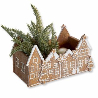 Loberon Schale Anyama, Lebkuchen-Optik, feines Zuckerfinish, Weihnachtstischdeko, Weihnachten, Polyresin, braun/wei&szlig;