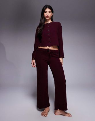 River Island Loungewear-Set aus Jersey in Burgunderrot mit Knopfleiste