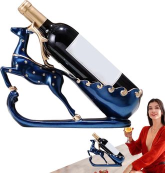 Generic Weinregal f&uuml;r Hirsch, Weinflaschenhalter f&uuml;r die Arbeitsplatte mit Hirschfigur, die an einem Wagen zieht, Weinflaschenhalter mit Hirschstatue