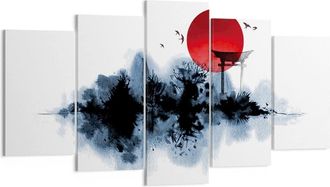 Arttor Wandbilder Dekoration Wohnzimmer Rot Sonne Tor Mehrteilige Bilder auf Leinwand 160x85cm Leinwandbild Schlafzimmer Set 5 teilige Wand Kunstdruck Art Gr