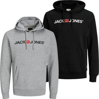 Jack & Jones 2er Pack Herren Hoodie Kapuzensweatshirt JJEcorp Old Logo Sweat Hood, Farbe:Mehrfarbig, Artikel:- Black + Light Grey Melange, Gr&ouml;&szlig;e:2XL