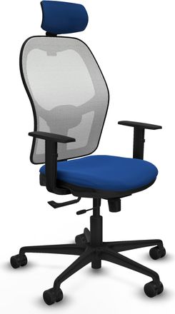 Piqueras y Crespo Ergonomischer Stuhl f&uuml;r die Arbeit zu Hause mit 1D-Armen, h&ouml;henverstellbare Lendenwirbelst&uuml;tze und h&ouml;henverstellbares Kopfteil, Wei&szlig;/Blau