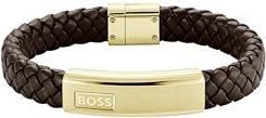 BOSS Jewelry Bracelet pour Homme Collection LANDER avec Cuir Marron et Fermoir en Acier Inoxydable Doré - 1580746M