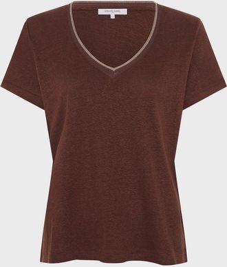 Gerard Darel T-shirt V en lin &agrave; lurex - MIRANA - Marron