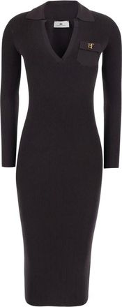 Elisabetta Franchi Femme, Robes, Brun, Taille: 40 FR Robe en maille c&ocirc;tel&eacute;e avec d&eacute;tails ajour&eacute;s