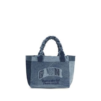 Ganni Blaue Baumwoll-Schultertasche