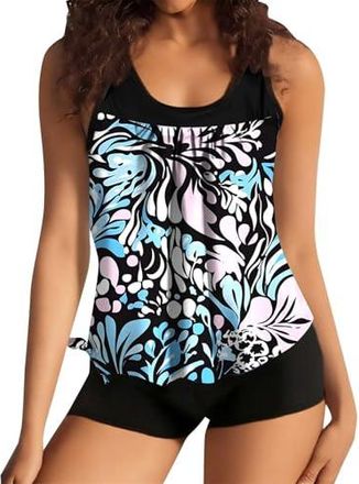 Generic Ensemble tankini imprim&eacute; conservateur pour femme - Maillot de bain fendu &agrave; motif floral avec coussinets de soutien-gorge int&eacute;gr&eacute;s et short boyshort, m