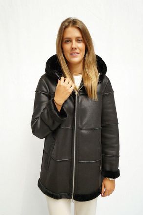 Funk since 1776 Lederimitatjacke Lange Wendejacke mit Kapuze aus Lederimitat