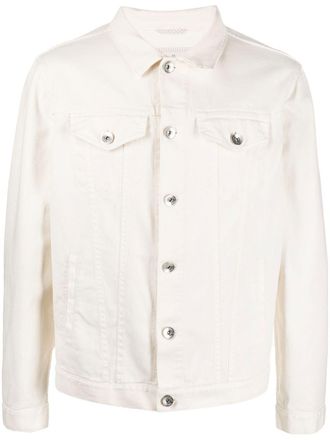 Brunello Cucinelli veste en jean &agrave; manches longues - Blanc