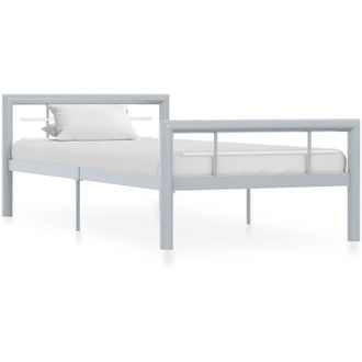 vidaXL Cadre de lit Gris et blanc M&eacute;tal 90 x 200 cm
