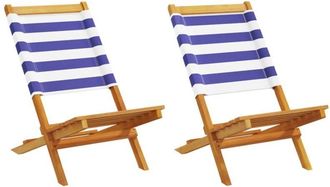 vidaXL Gartenst&uuml;hle 2 Stk. Blau und Wei&szlig; Massivholz Akazie & Stoff vidaXL