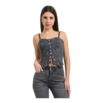 Guess Femme, Tops, Gris, Taille: 44 FR Cecile Denim Corset Top