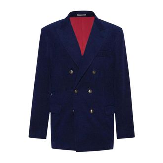 Brunello Cucinelli Homme, Vestes, Bleu, Taille: M Blazer en velours c&ocirc;tel&eacute;