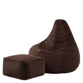 Icon Brand Dalton Sitzsack mit Hocker Cord, Braun, Gaming Sitzsack Erwachsene mit Füllung, Bean Bag, Cord Sessel, Lounge Sessel, Lounge Stuhl, Schlafzimmer, Wohn