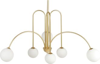 Beliani Kronleuchter aus Metall u. Glas gold/wei&szlig; 6-flammig rund Kugeln Forbes