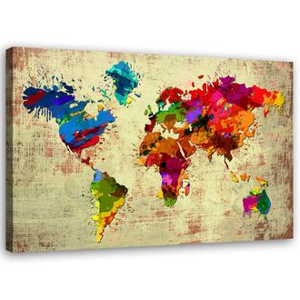 Feeby Vlies Leinwandbild XXL Geographie Kontinente Karte der Welt 120x80 cm Wandbild Kunst Bilder Schlafzimmer Deko Wohnzimmer Erde Abstraktion Konturenkart