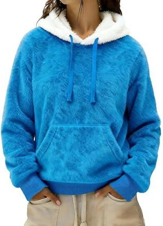 Generic Sweat à capuche en polaire chaud à manches longues surdimensionné pour lautomne et lhiver - Sweat thermique à capuche tendance avec cordon de serrage 