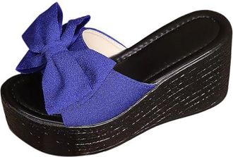 Generic Sandales pour femme - Sandales dété à talon compensé haut - Sandales avec noeud papillon - Élégantes - Style bohème - Chaussures de plage compensées -