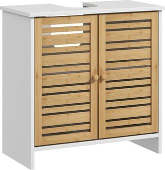 HOMCOM Homcom - Meuble sous vasque style cosy naturel - 2 portes, &eacute;tag&egrave;re - dim. 60L x 30l x 60H cm - blanc bambou