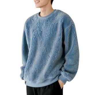 Generic Chandail moelleux en polaire &agrave; manches longues et col rond pour homme, chemise de printemps &eacute;l&eacute;gante, douce, classique, basique, unie, tendance, ample