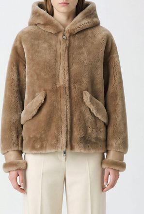 BLANCHA Veste courte &agrave; capuche en shearling avec fermeture zipp&eacute;e